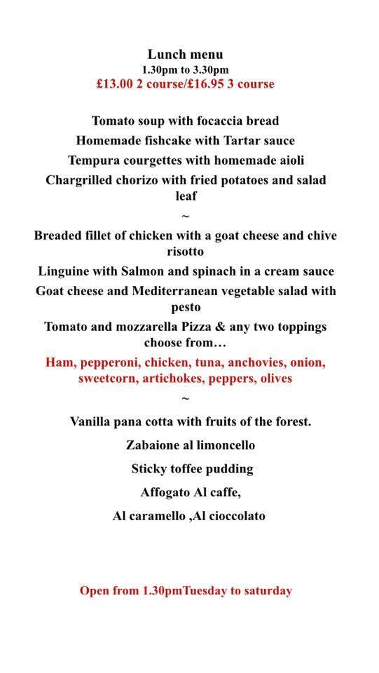Menu at Tarantella restaurant, Cockermouth