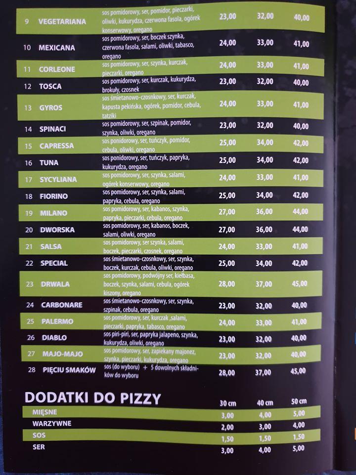 Menu at Pizzeria Corleone, Jeżowe