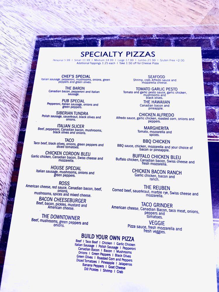 Menu at Red Baron, Casselton