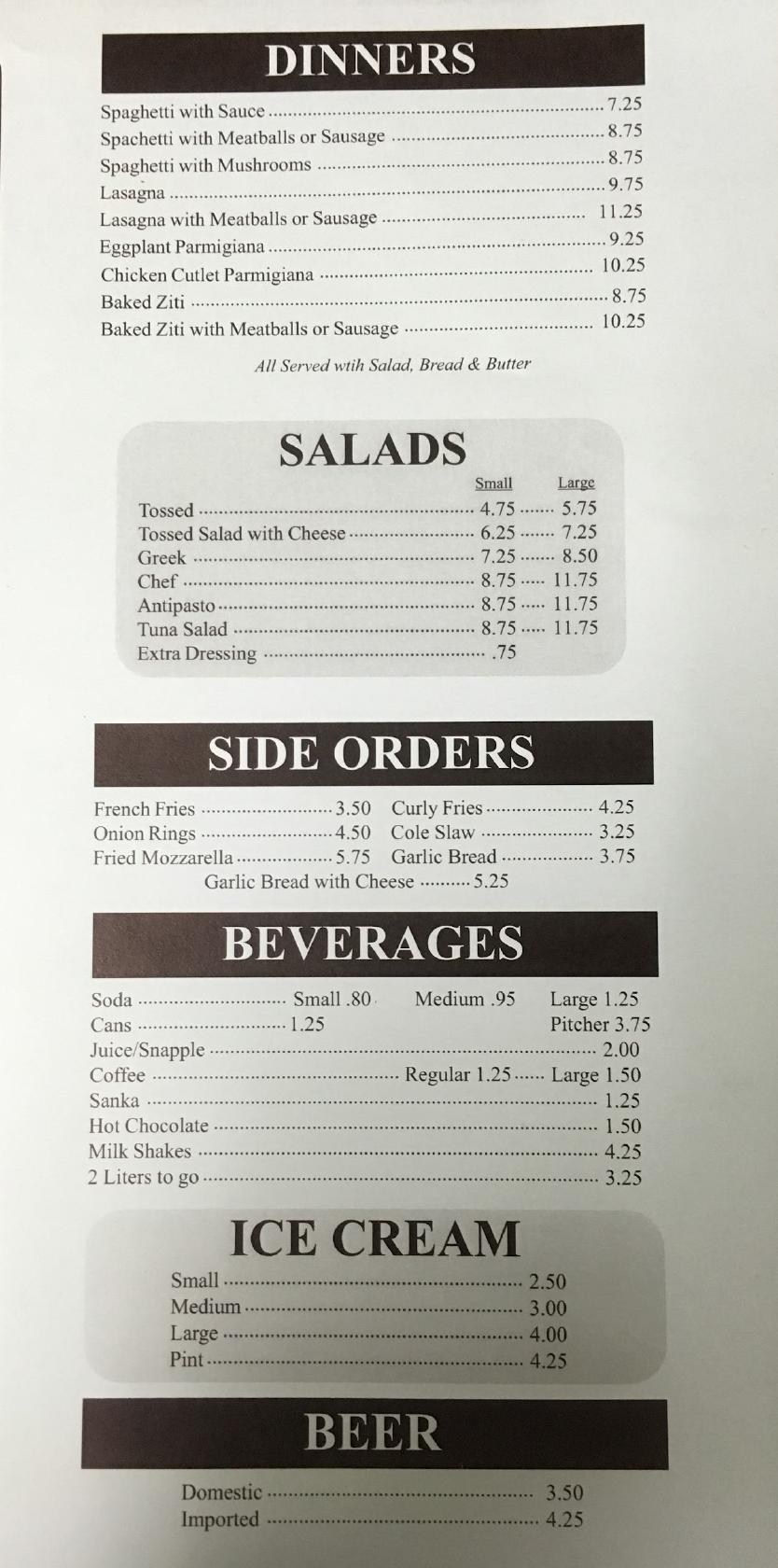 Menu at Whalley Pizza pizzeria, New Haven