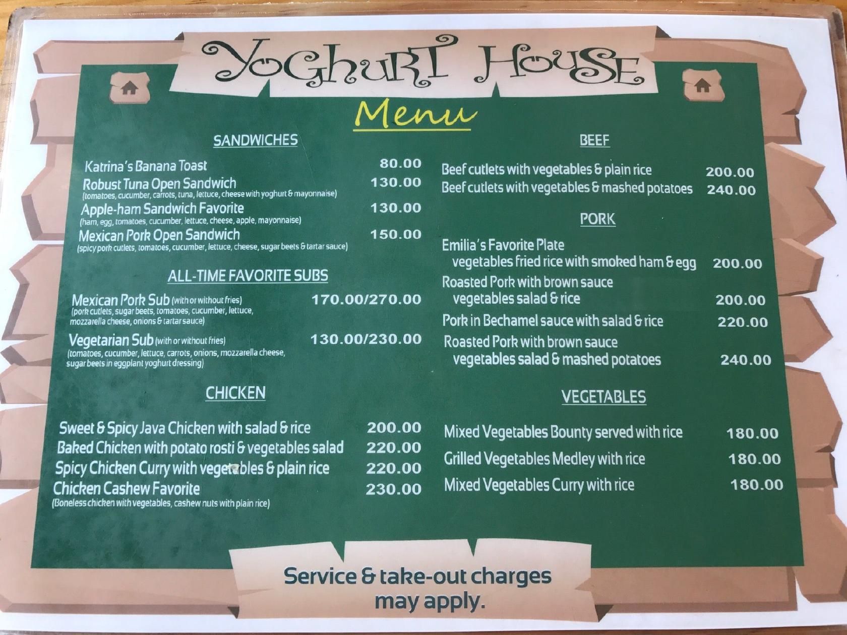 Menu at Yoghurt House restaurant, Sagada, South Rd