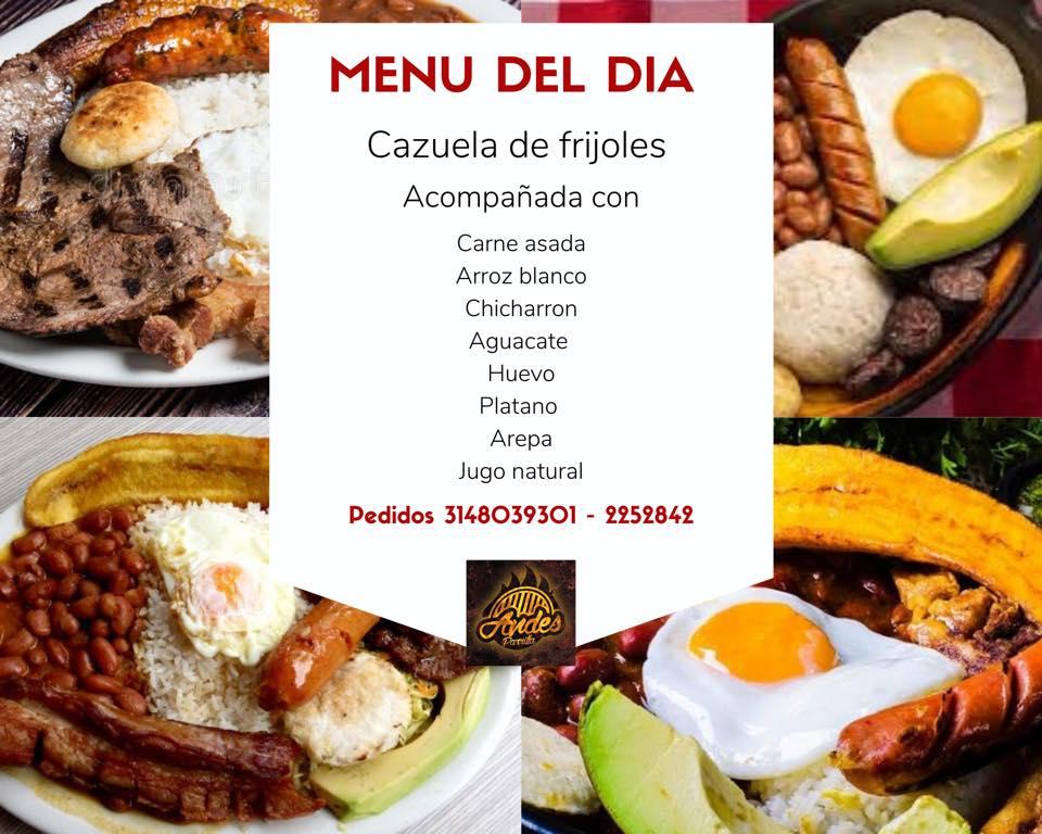 Menu at Andes Parrilla, Bogotá