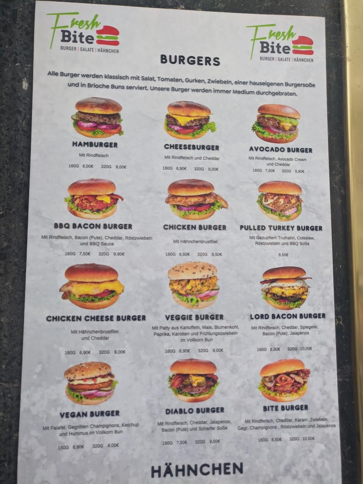Speisekarte von Fresh Bite Burger fast Food, Frankfurt am Main