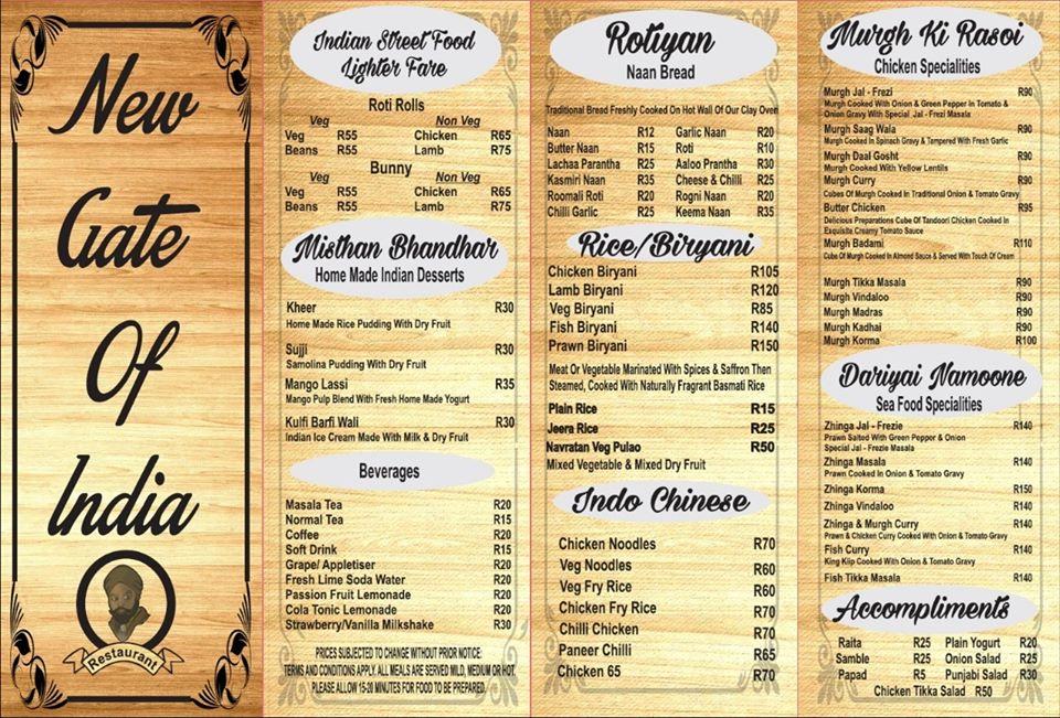 Menu at Gate of India restaurant, Gillitts, Shop 8