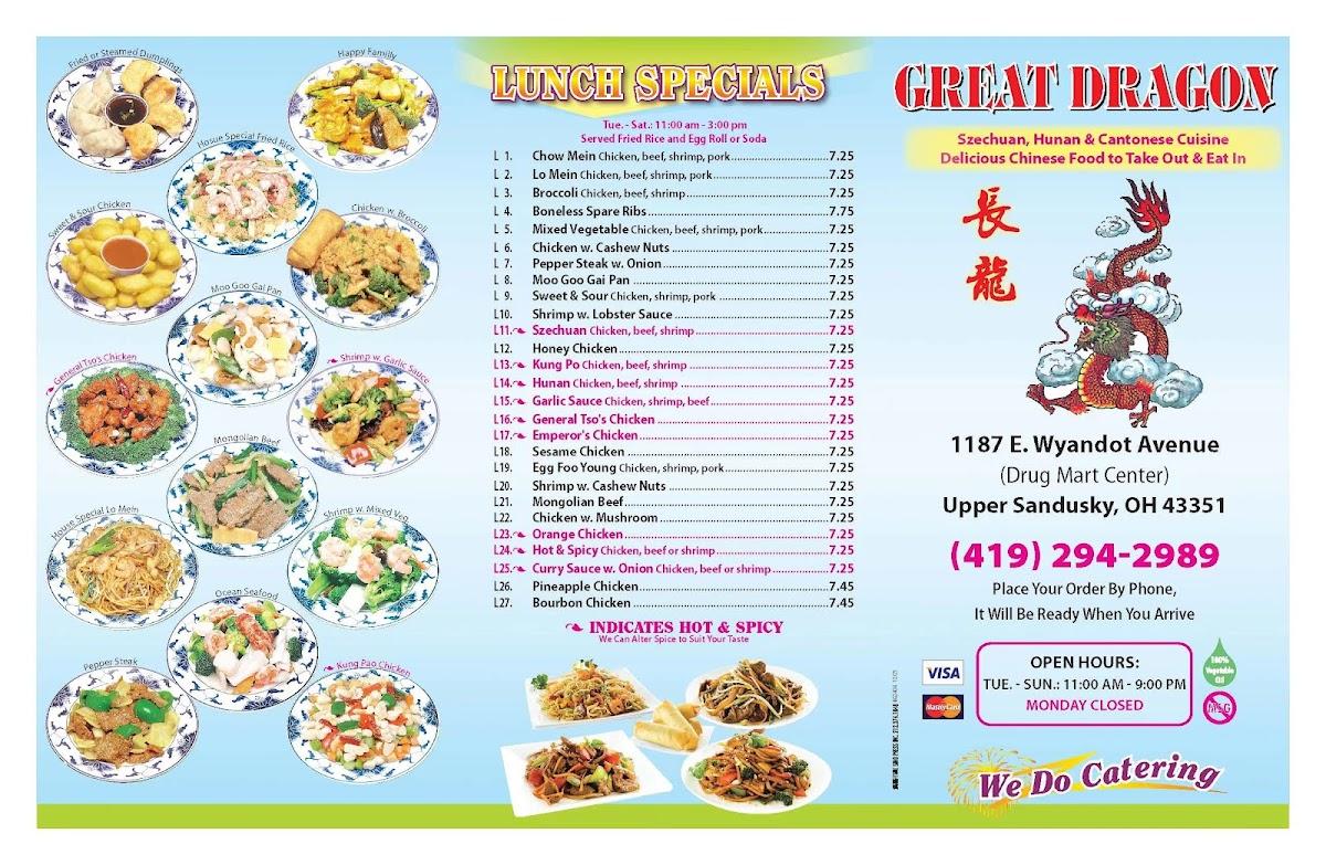 Menu at Great Dragon Chinese Restaurant, Upper Sandusky