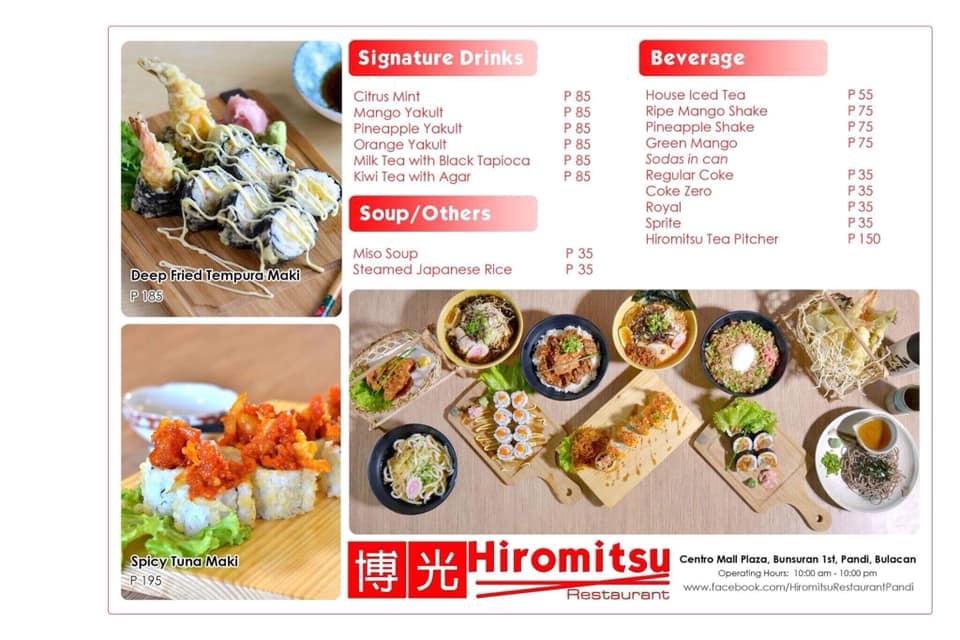 Menu at Hiromitsu/Above Sea Level - Pandi, Bulacan restaurant, Pandi