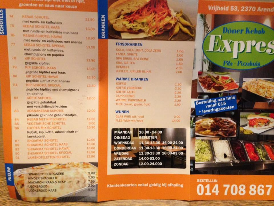 Menu at Kebab Expres, Arendonk