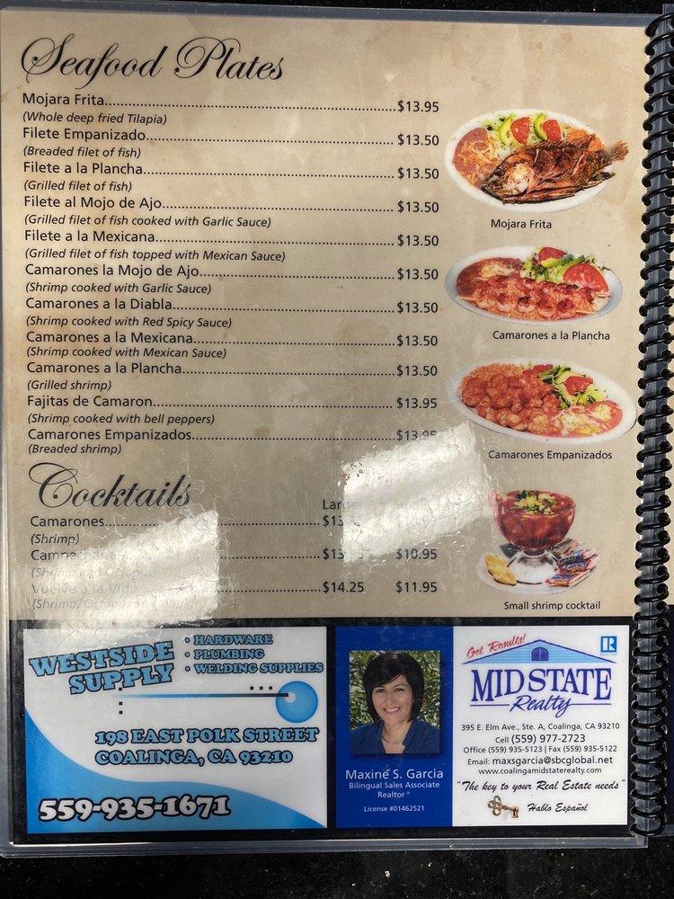 Menu at Los Reyes Mexican Grill and Seafood restaurant, Coalinga