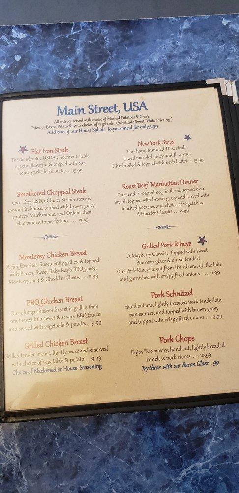 Menu at Mayberry Cafe, Danville