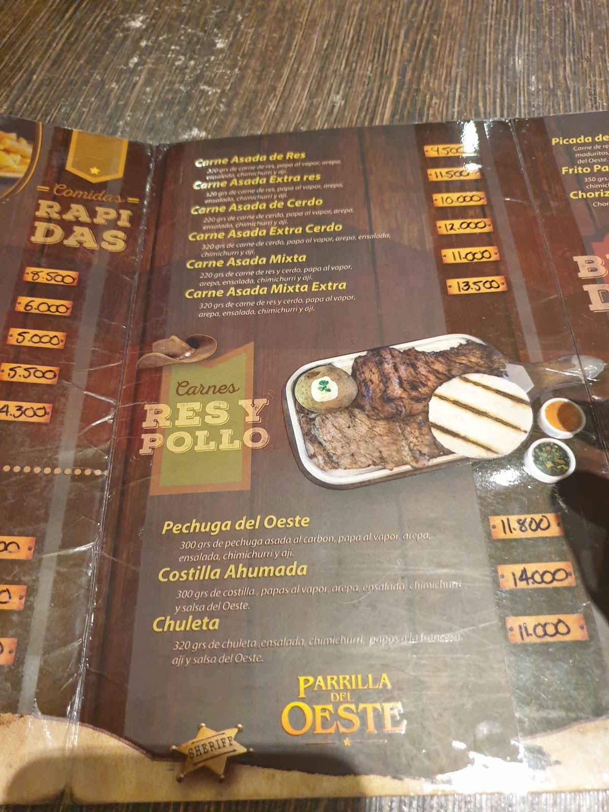 Carta de Parrilla Del Oeste, Pasto, Av. de los Estudiantes #31c-2