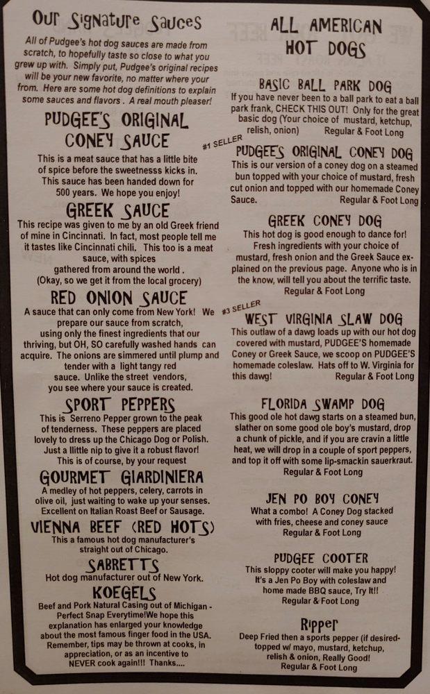 Menu at Pudgee's Eatery and Market restaurant, Floral City
