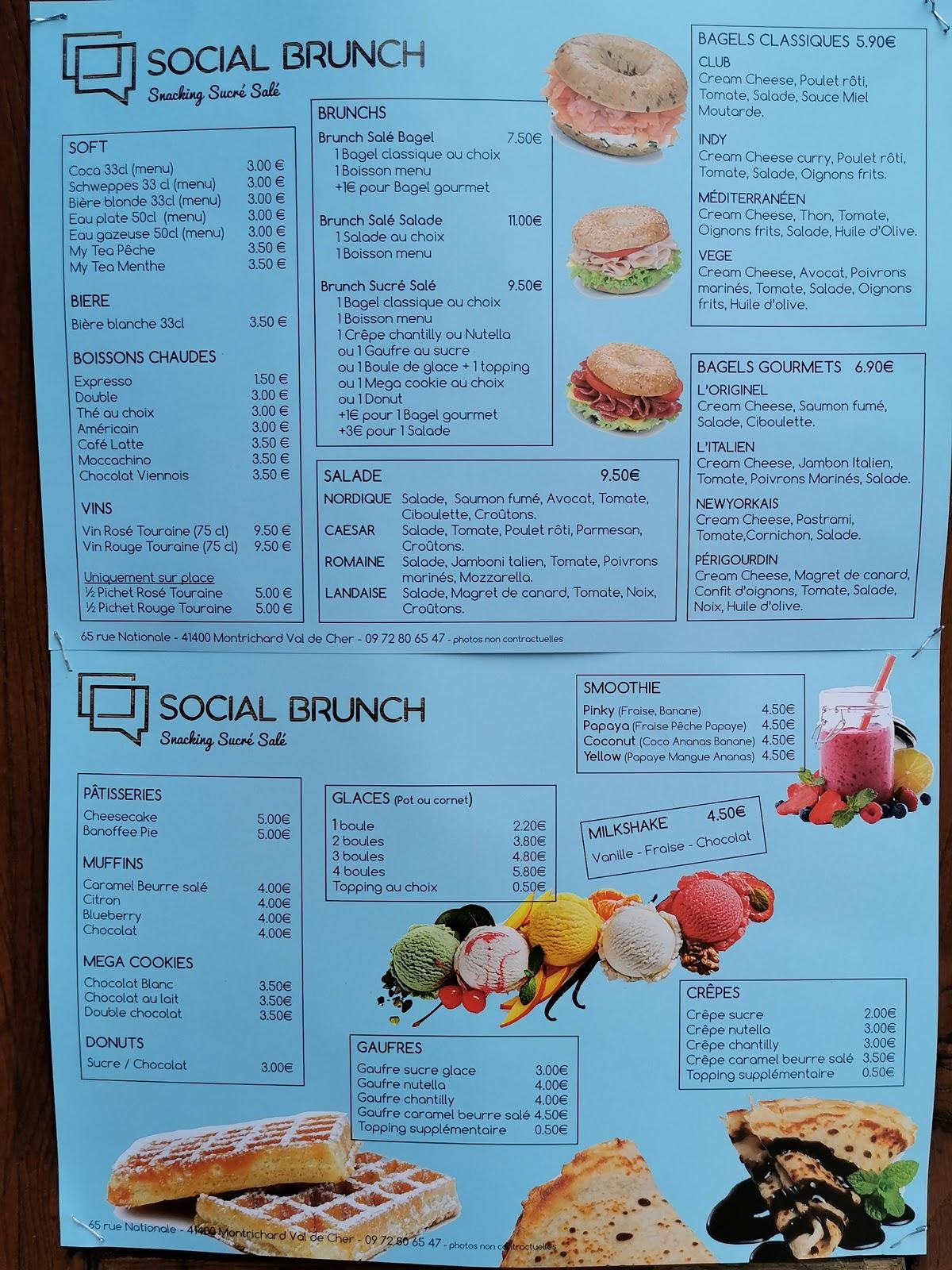 Menu at SOCIAL BRUNCH restaurant, Montrichard