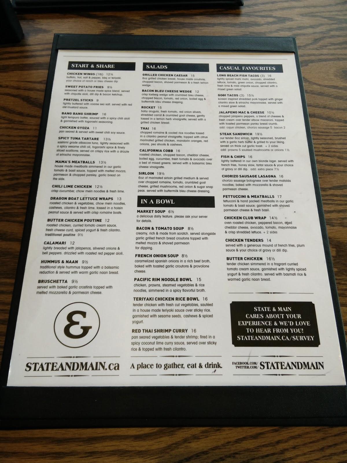 Menu at State & Main pub & bar, Airdrie