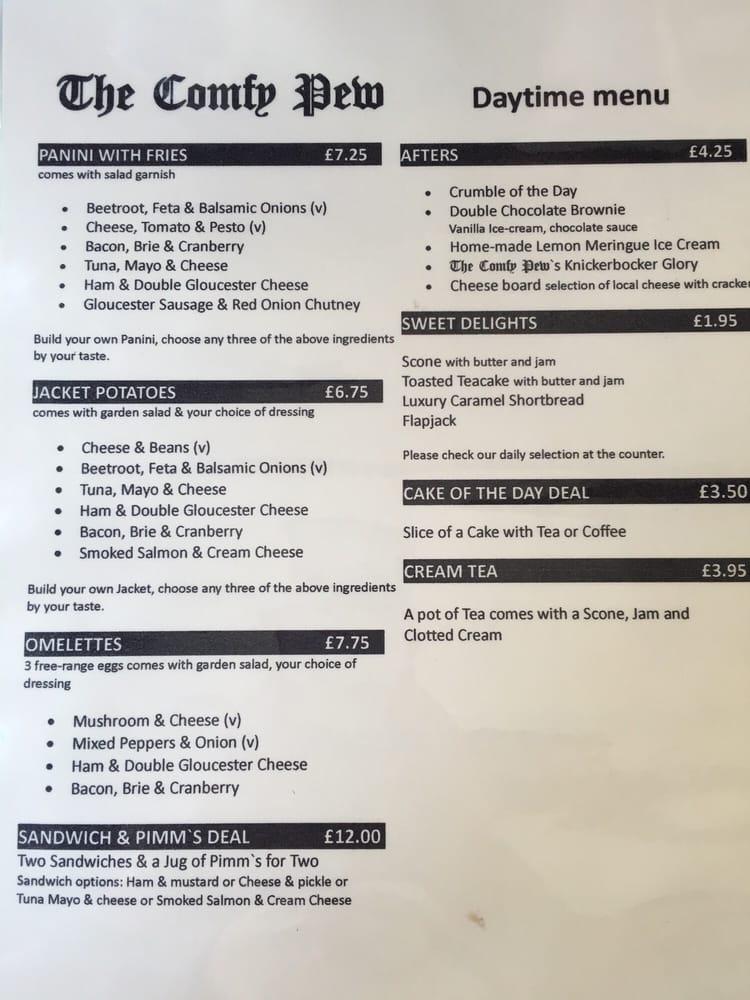Menu at Comfy Pew Cafe Bistro, Gloucester