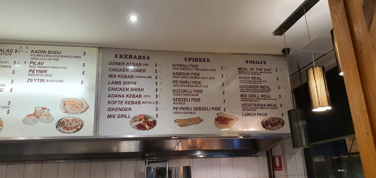 Menu at Zara restaurant, Coburg