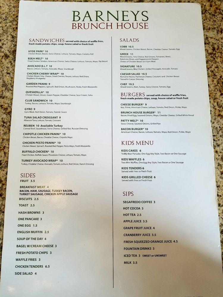 Menu at Barneys Brunch House, Frisco, FM 423 #700