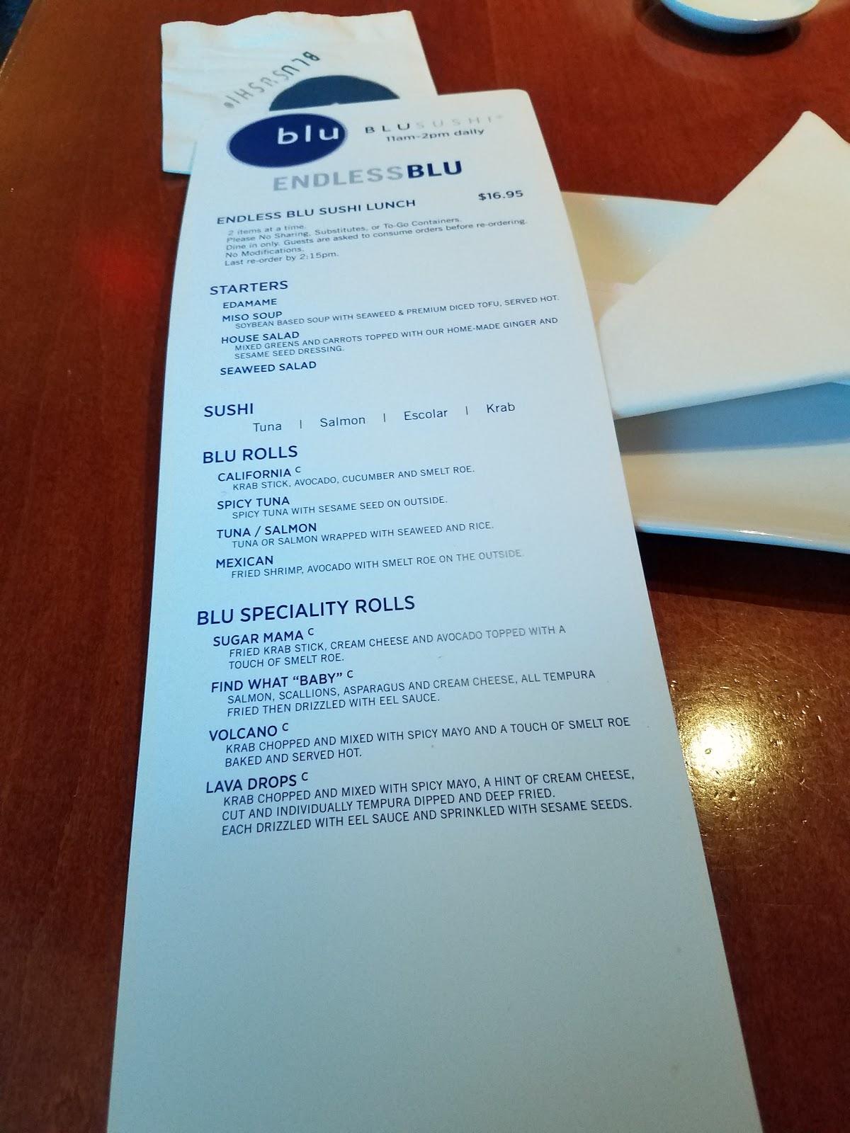 Menu at Blu Sushi restaurant, Fort Myers, McGregor Blvd #23