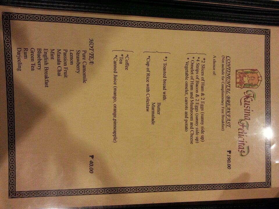 Menu at Kusina Felicitas restaurant, Vigan City