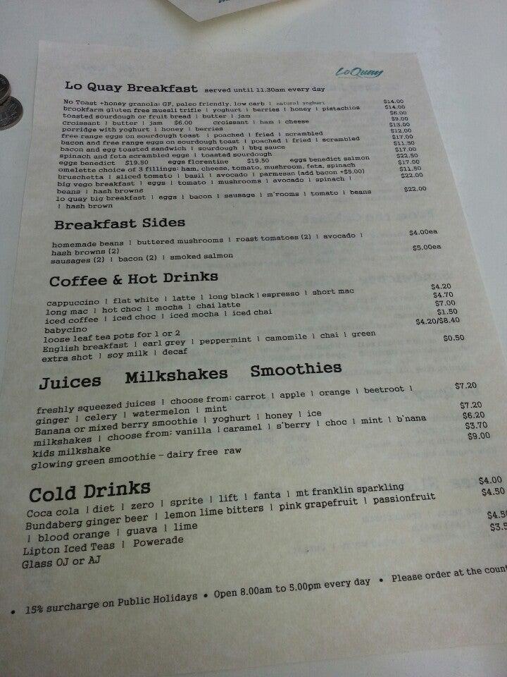 Menu at Lo Quay River Cafe, Wilson