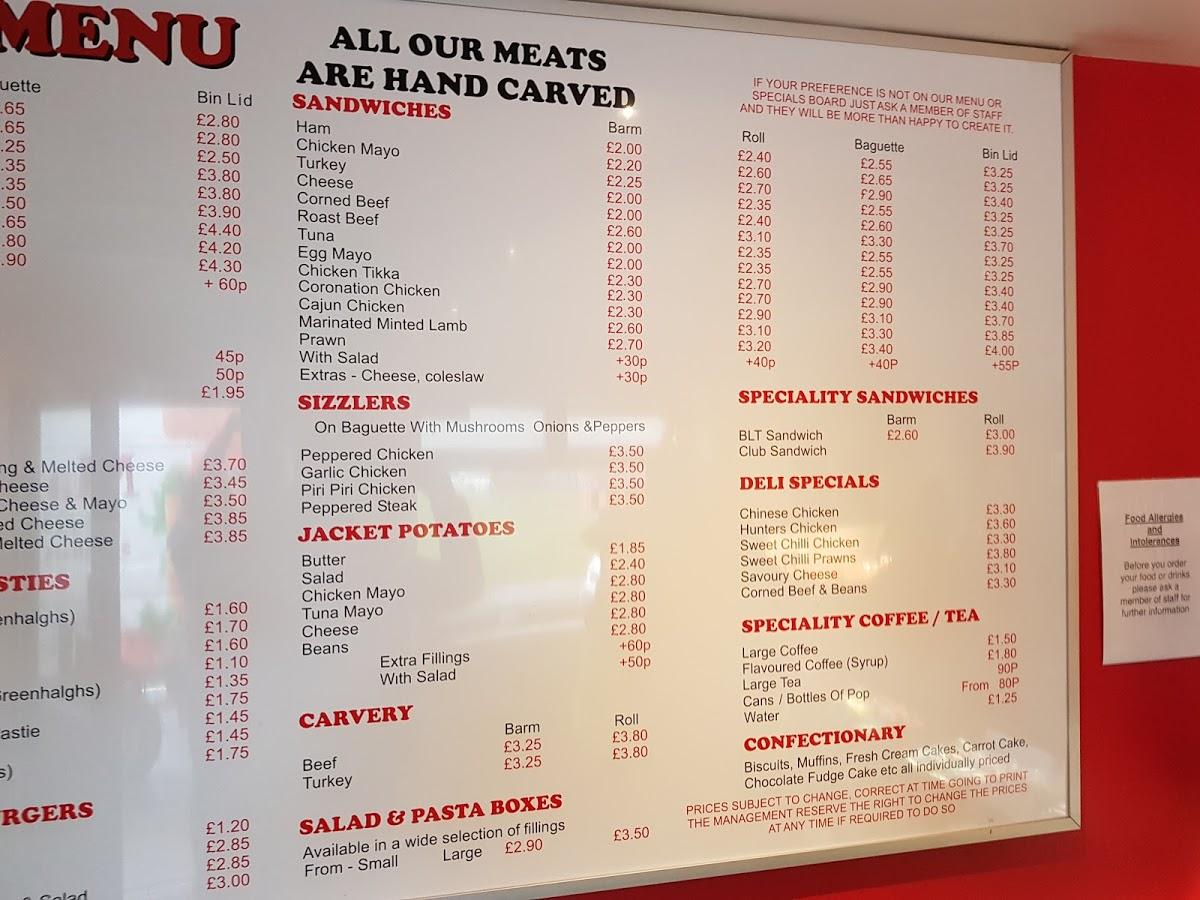 Menu at Pem Butty Box cafe, Wigan