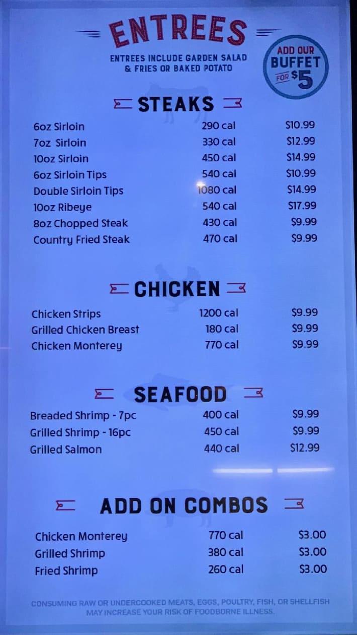 Menu at Ponderosa steakhouse, Vandalia