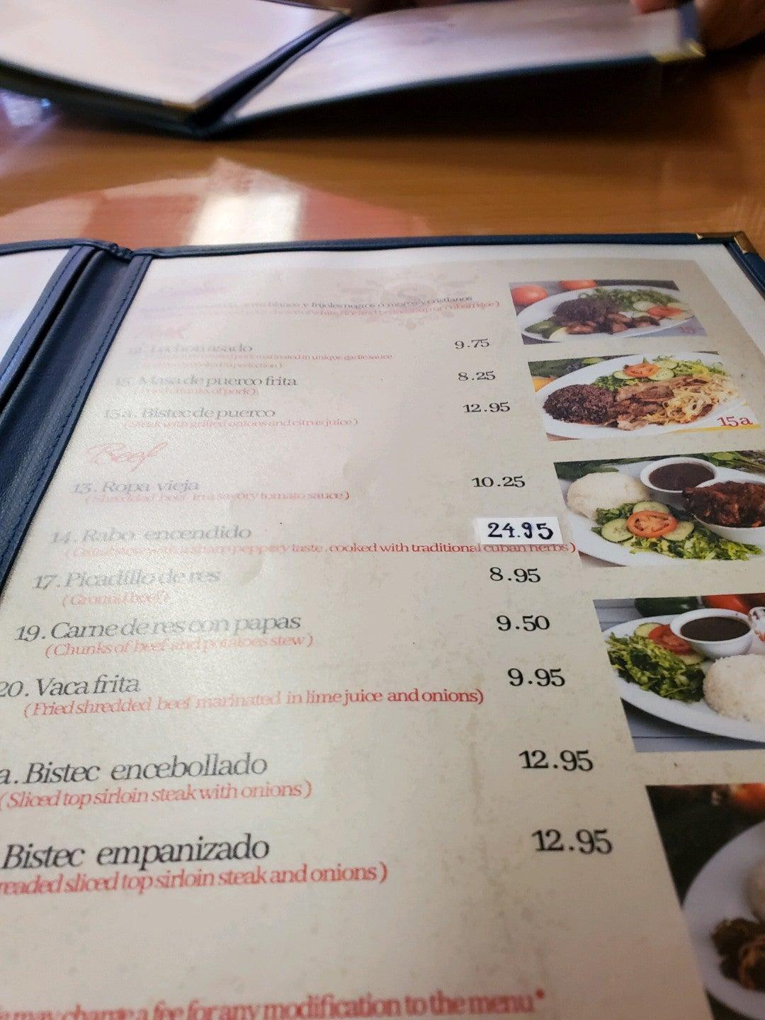 Menu at Sol Cubano restaurant, North Highlands