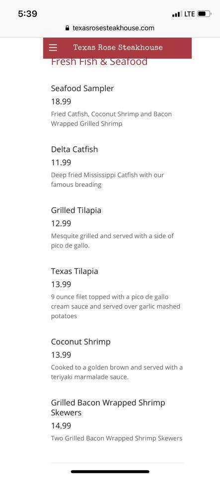Menu at Texas Rose Steakhouse, Borger, Megert Center