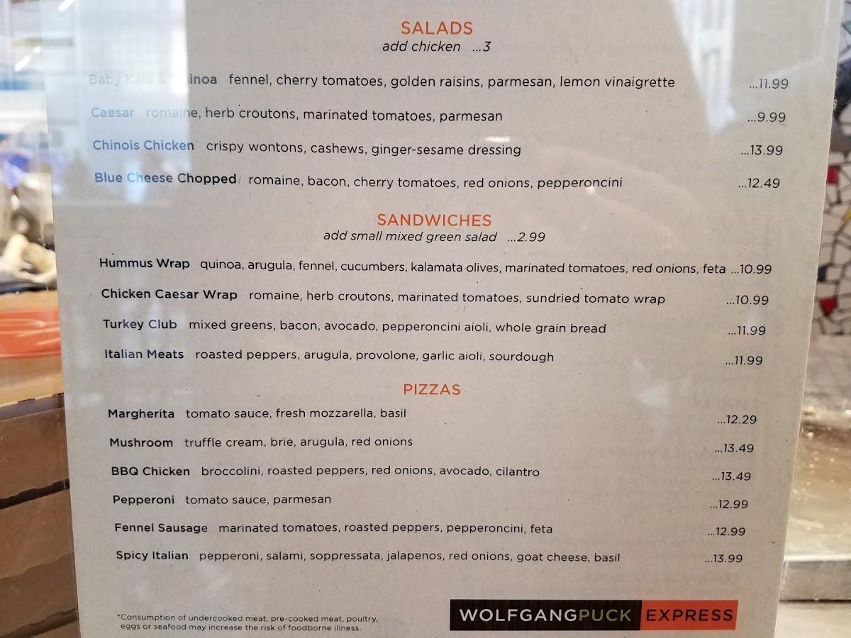 Menu at Wolfgang Puck Express pizzeria, Chicago, Arrivals - Terminal 1 ...