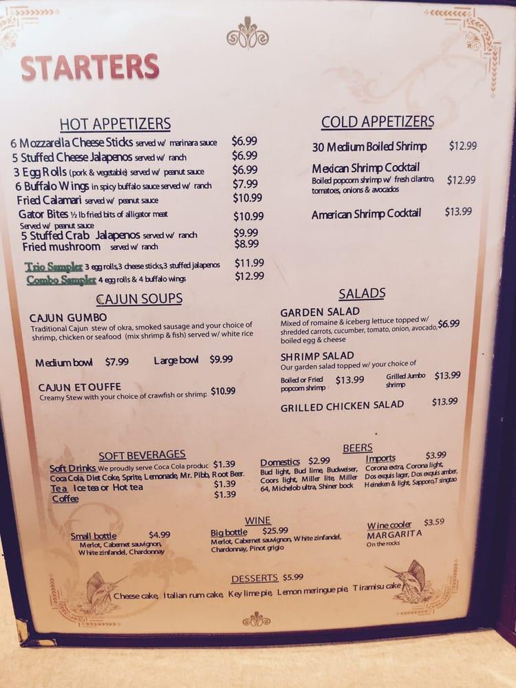 Menu at Bayside Seafood restaurant, Port Lavaca
