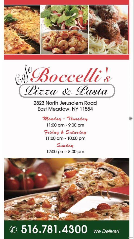 Menu at Cafe Boccelli's, East Meadow