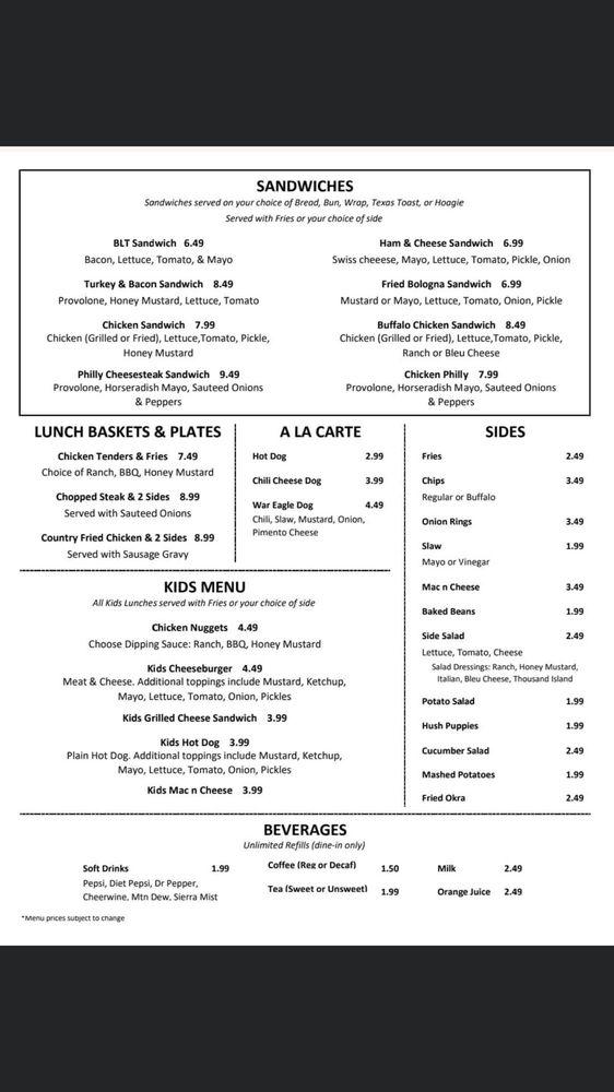 Menu at Goose's Grille restaurant, Advance