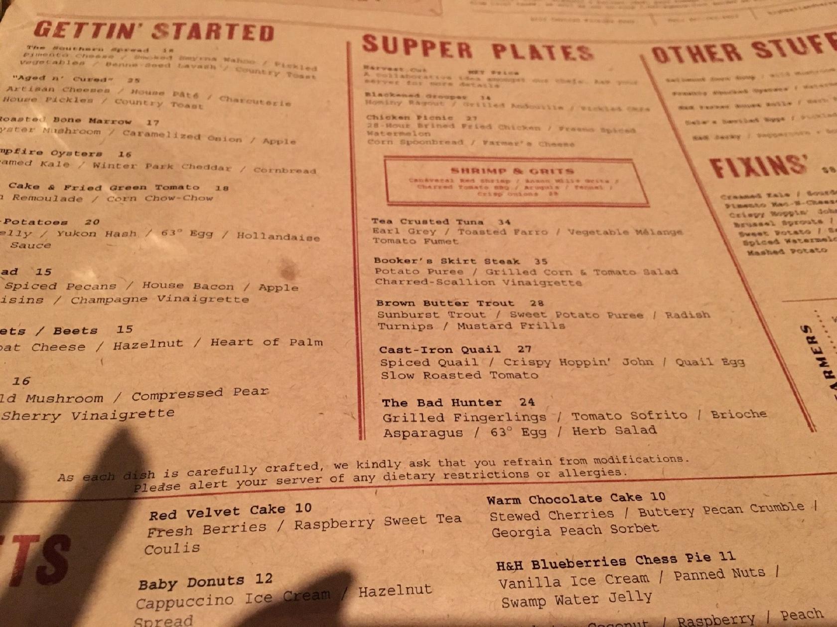 Menu at Highball & Harvest pub & bar, Orlando