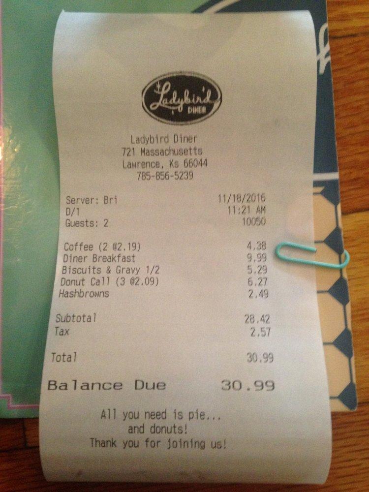 Menu at Ladybird Diner cafe, Lawrence
