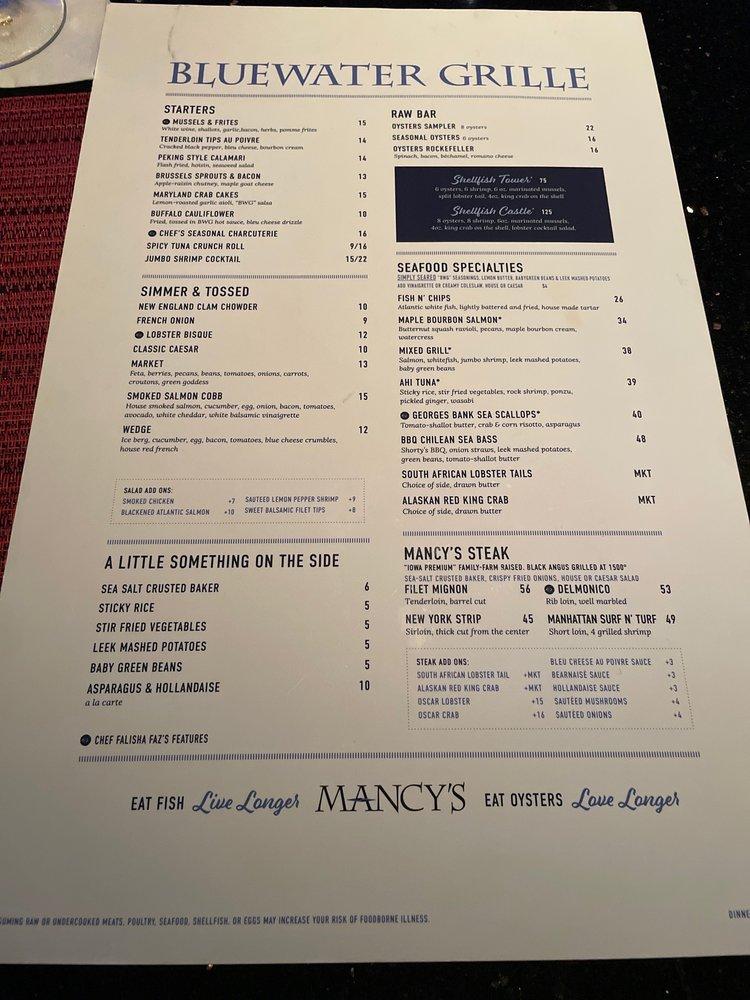 Menu at Mancy's Bluewater Grille steakhouse, Maumee