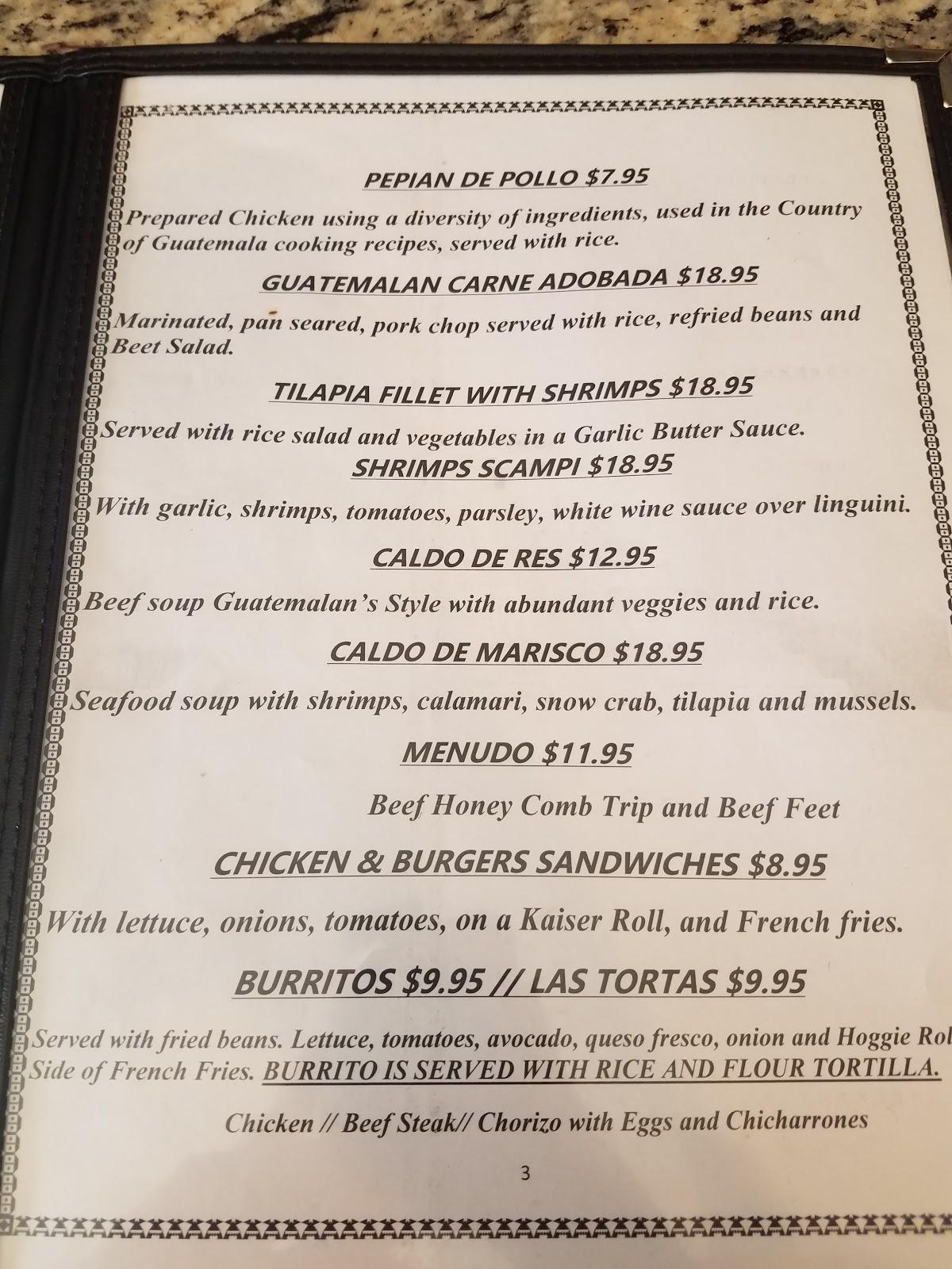Menu at Mayan Cafe, Bonita Springs