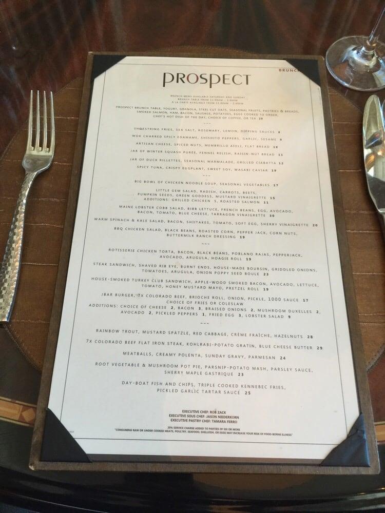 Menu at Prospect at Hotel Jerome restaurant, Aspen