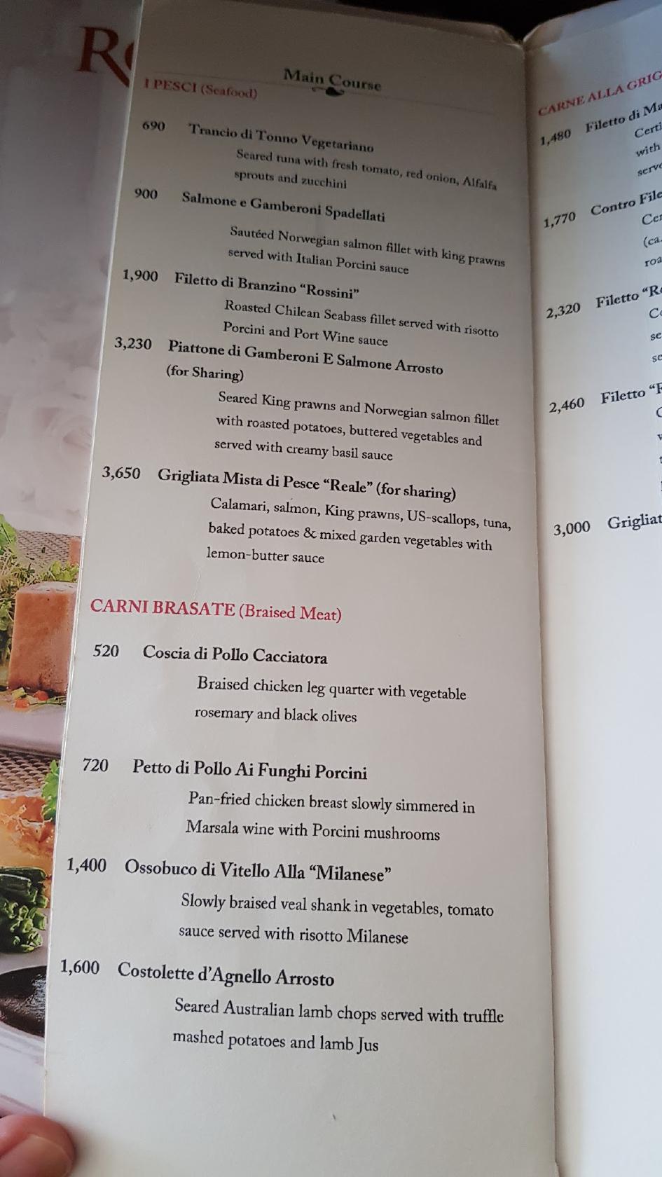 Menu at Rossini Ristorante Italiano pub & bar, Pasay
