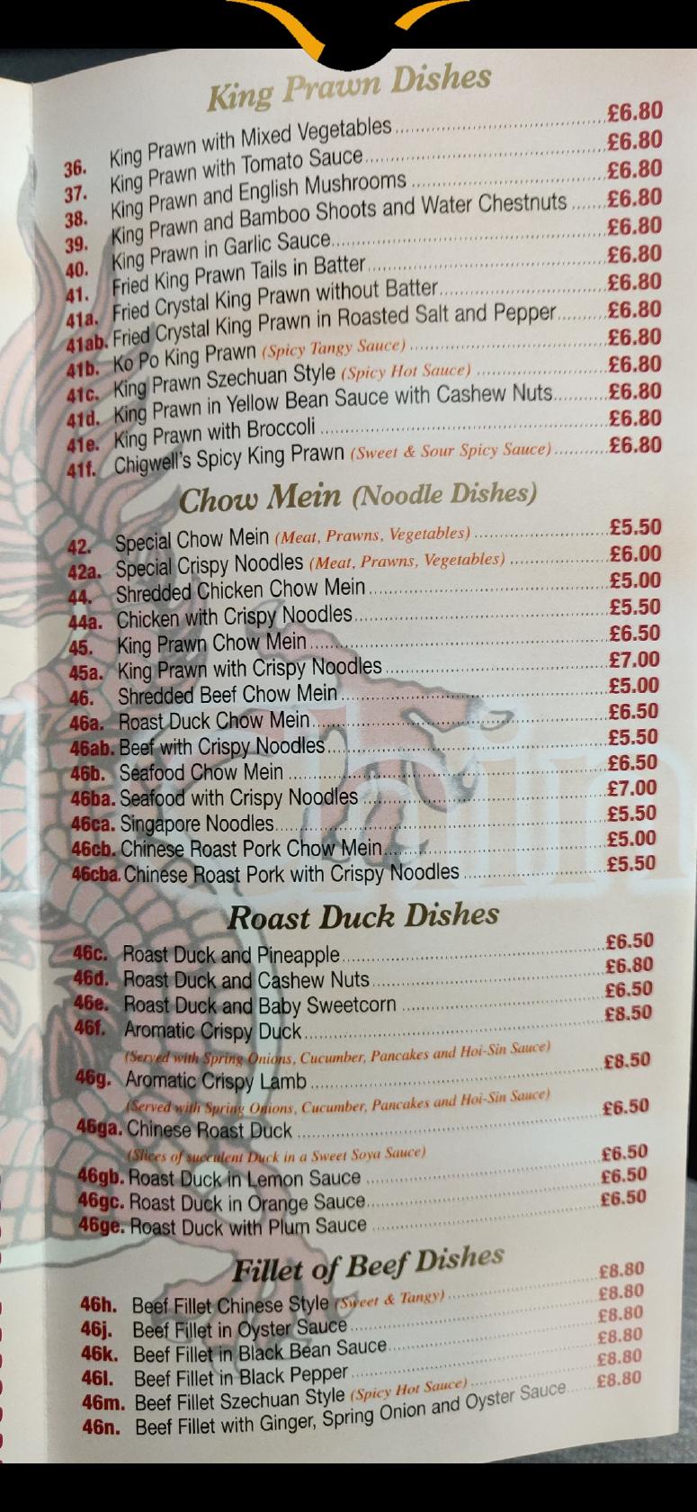 Menu at Chigwell Chinese Takeaway fast food, Chigwell