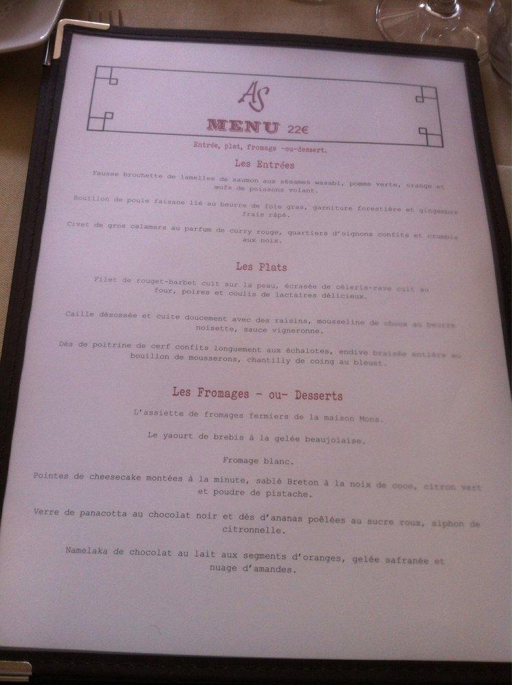 Menu au L'Âme Soeur restaurant, Lyon, 209 Rue Duguesclin
