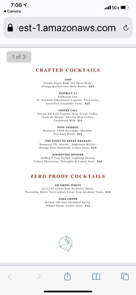 Menu at Moon Rabbit DC pub & bar, Washington