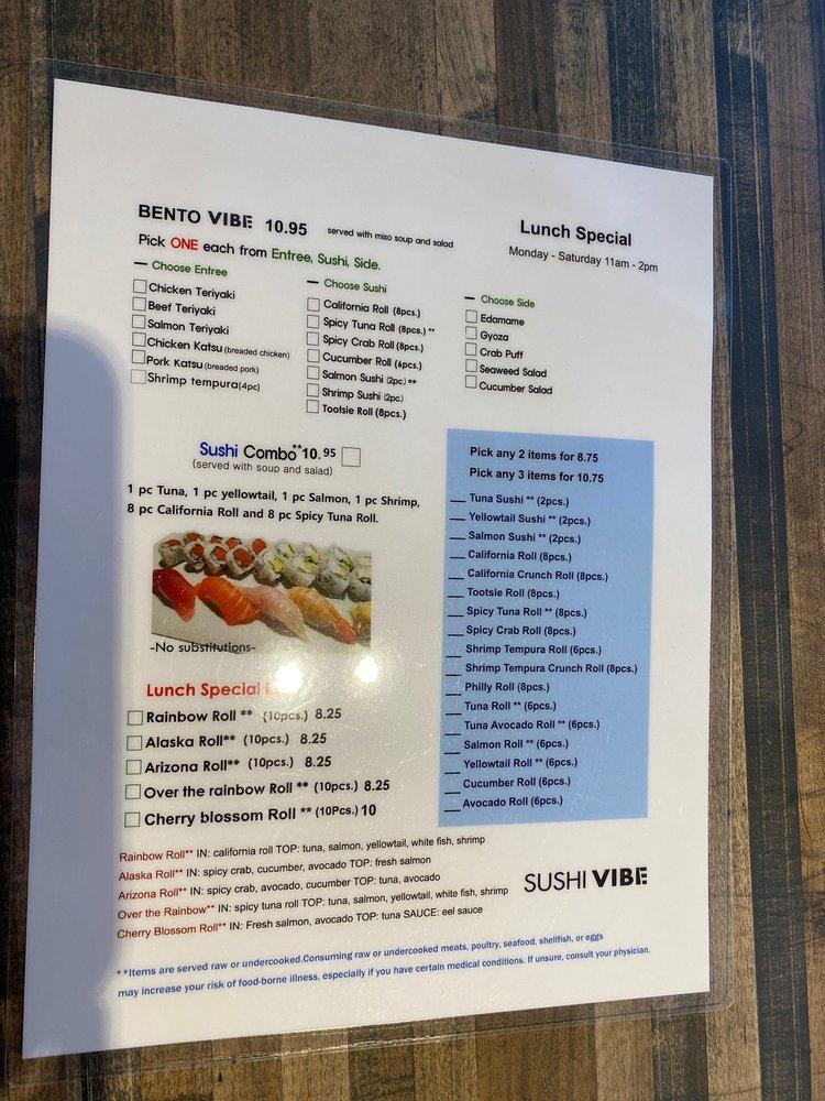 Menu at Sushi Vibe restaurant, Phoenix