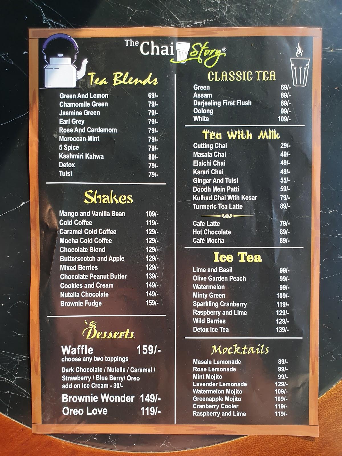 Menu at The Chai Story, New Delhi, H5R6+VV7