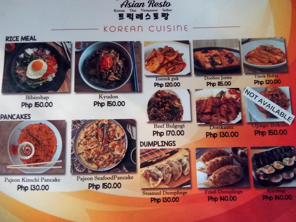 Menu at Trick's restaurant, Antipolo