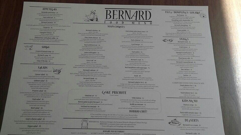 Menu at Bernard pub & bar, Wrocław