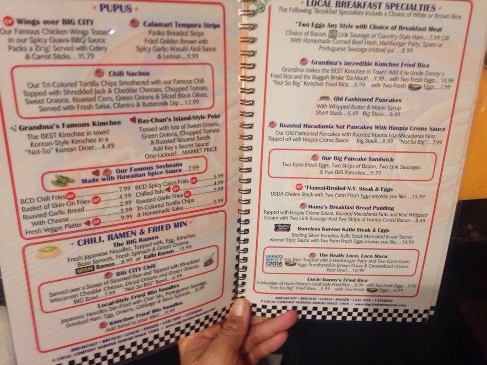 Menu at Big City Diner restaurant, Waipahu, 94-800 Ukeʻe Street #305