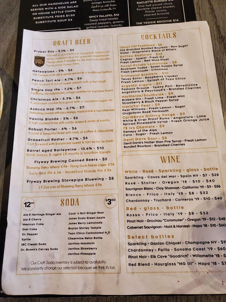 Menu at Brood & Barley, North Little Rock