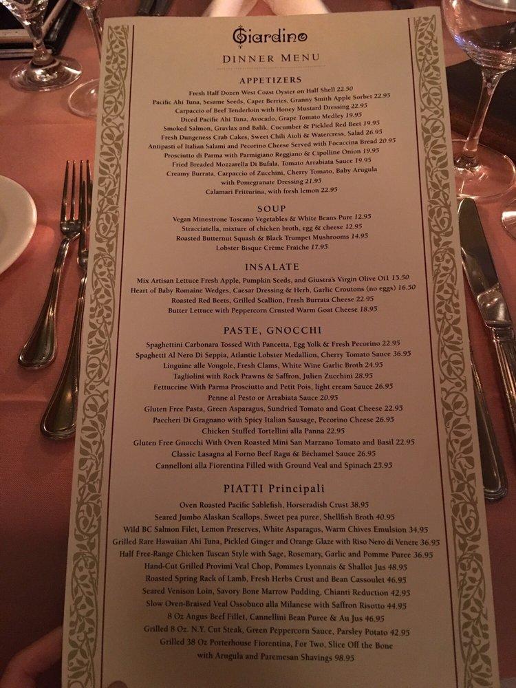 Menu at Giardino Restaurant, Vancouver