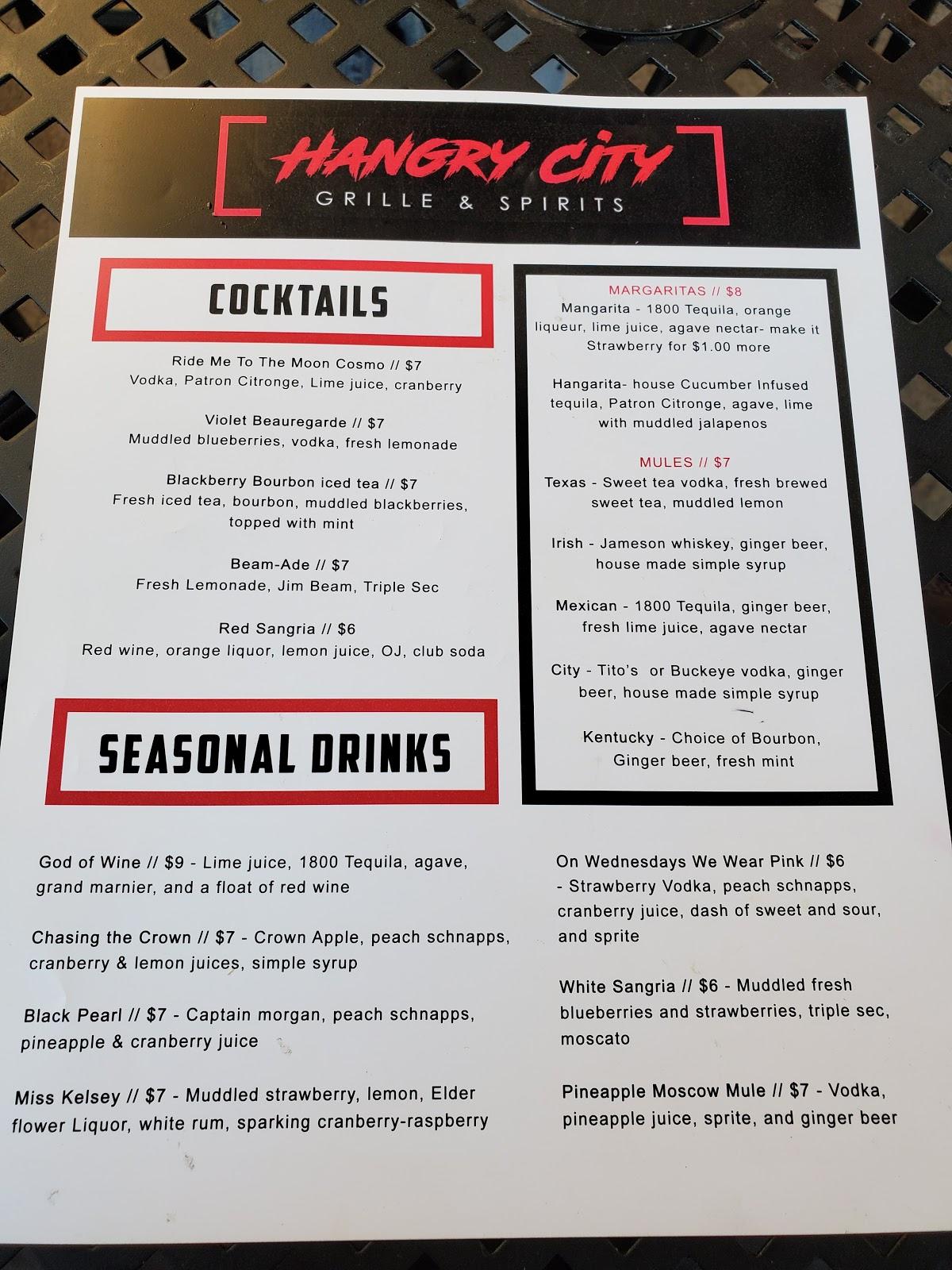 Menu at Hangry City Grille and Spirits restaurant, Pickerington