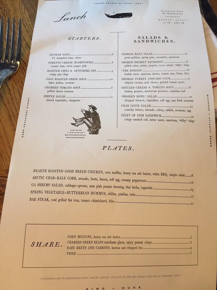 Menu at King + Duke restaurant, Atlanta, PEACHTREE RD NW at