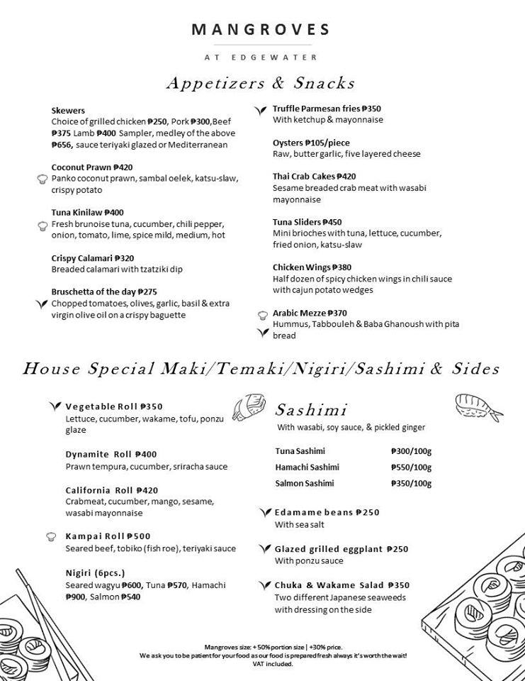 Menu at Mangroves Restaurant, Puerto Galera